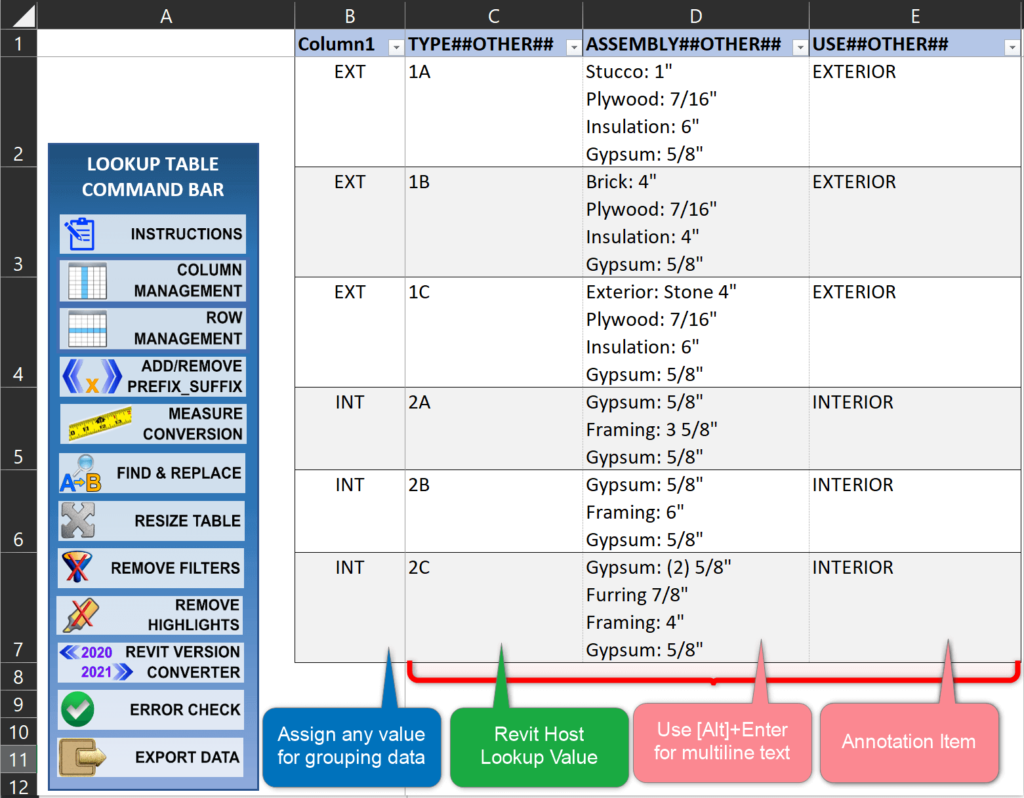 Revit Assembly Layers with Lookup Tables